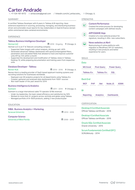 5 Tableau Developer Resume Examples & Guide for 2023