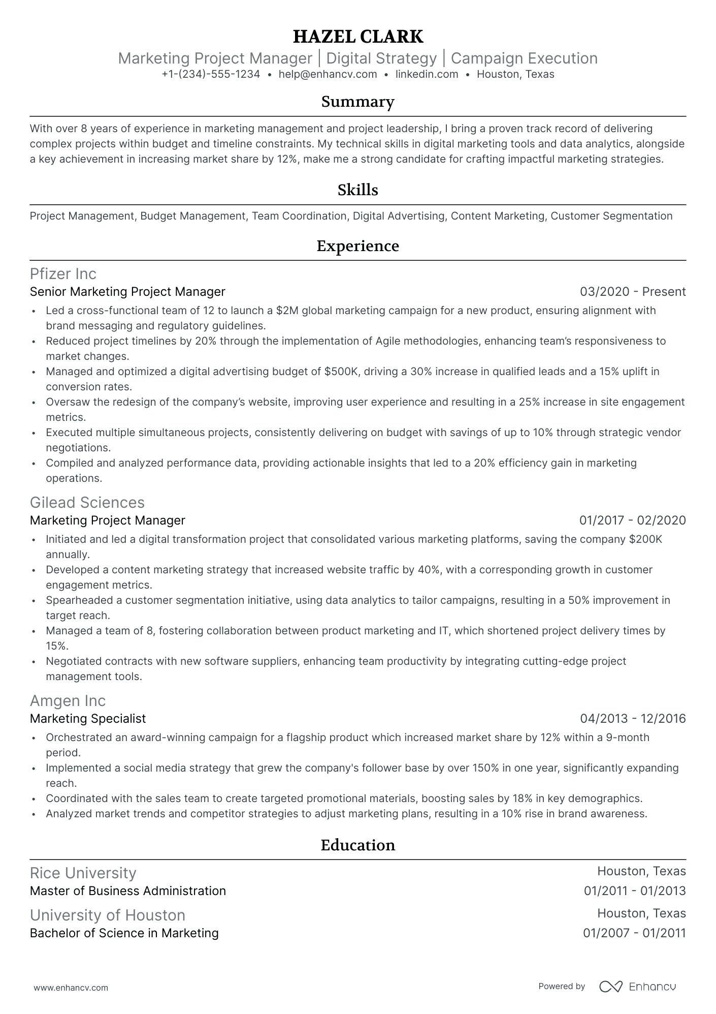 10 Marketing Project Manager Resume Examples & Guide for 2026