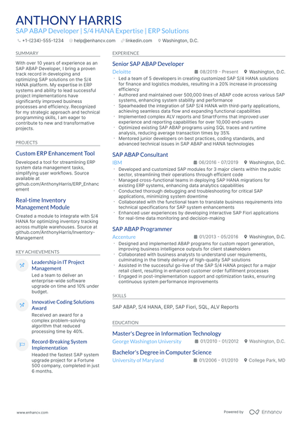 10 SAP ABAP Developer Resume Examples & Guide for 2025