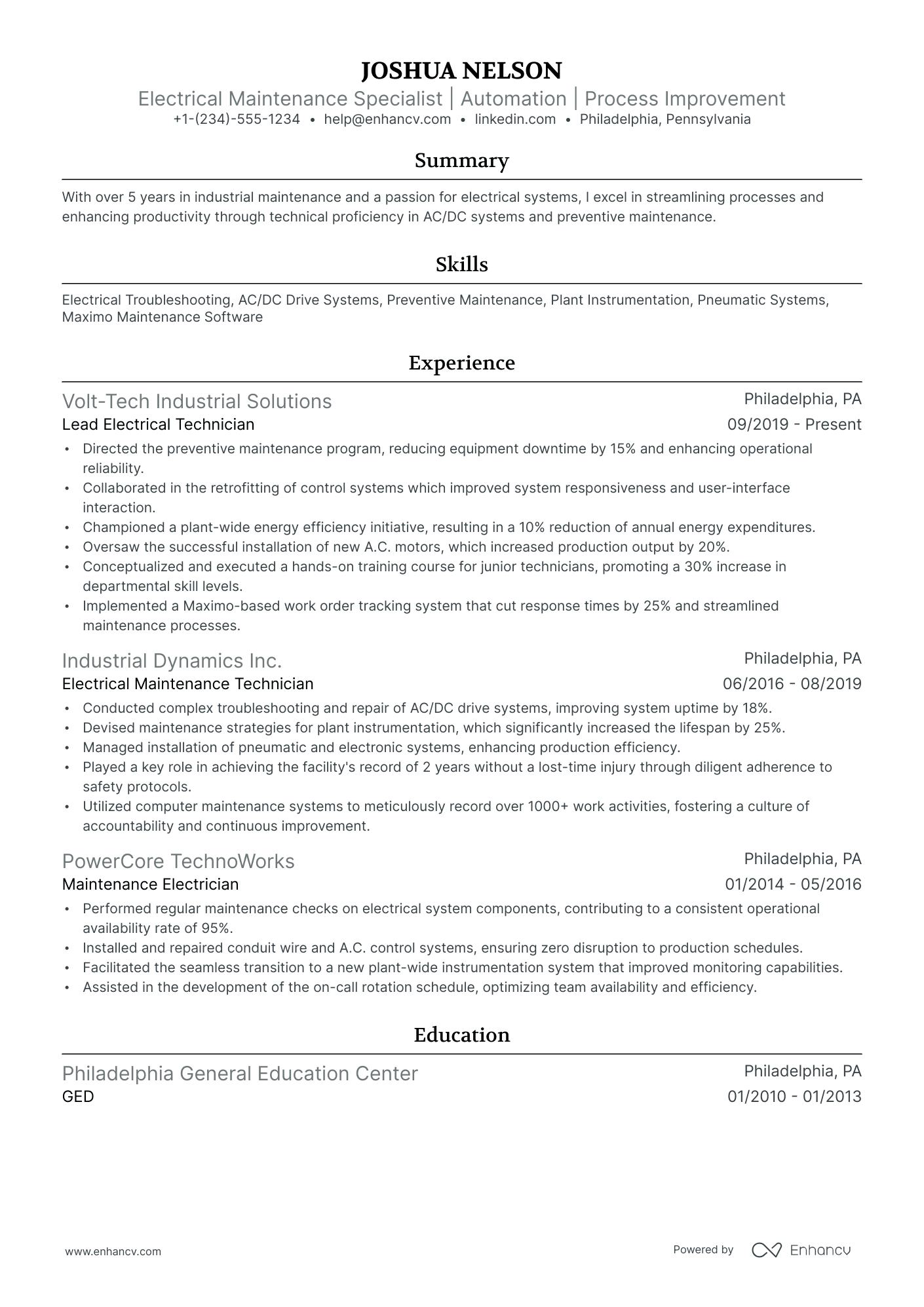 10 Electronic Technician Resume Examples & Guide for 2026