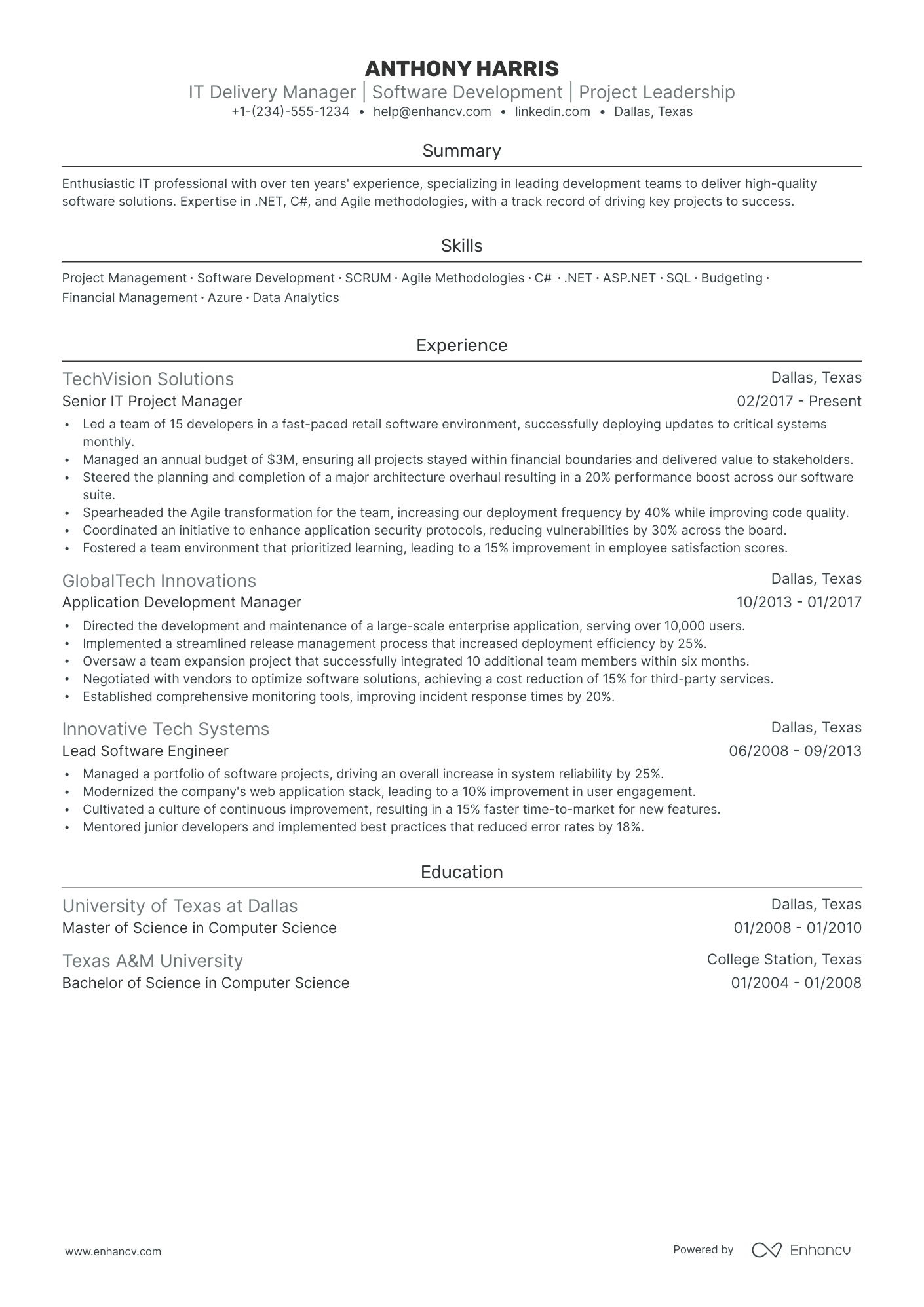 5 IT Delivery Manager Resume Examples & Guide for 2024