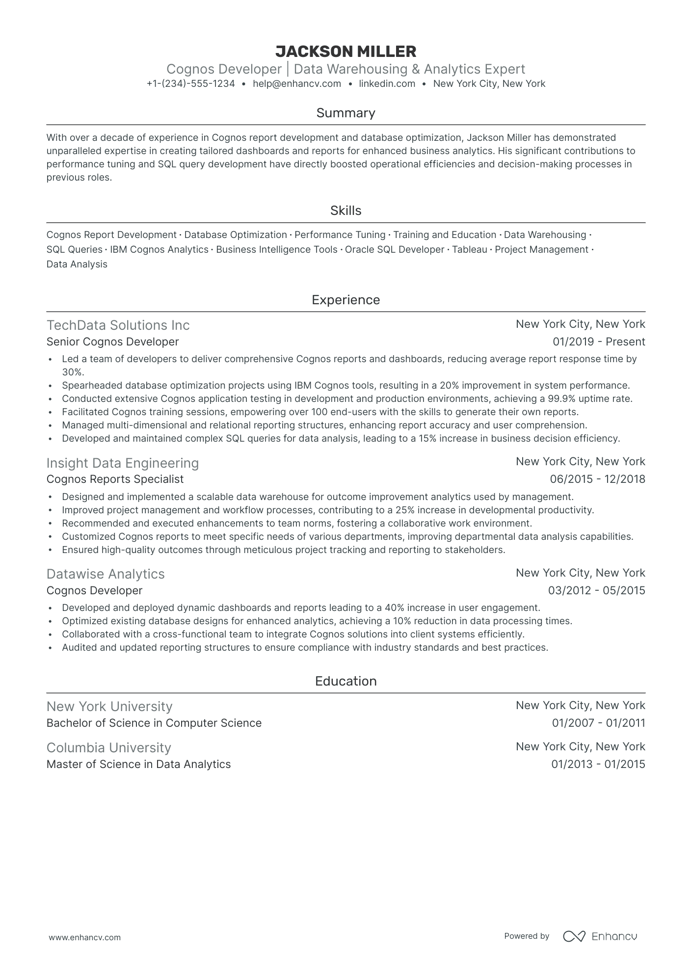 5 Cognos Developer Resume Examples & Guide for 2024