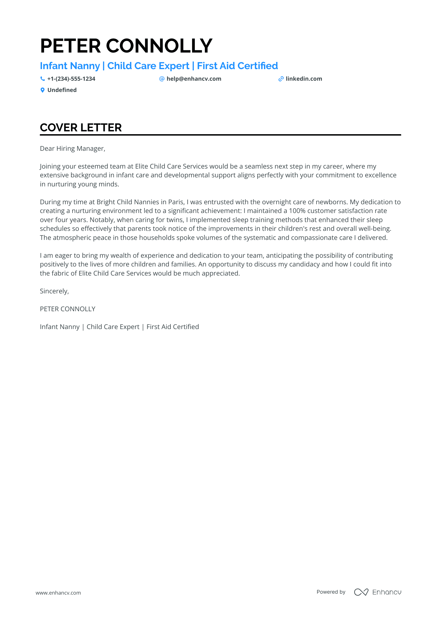 Professional Nanny Cover Letter Examples and Template for 2024 | Enhancv