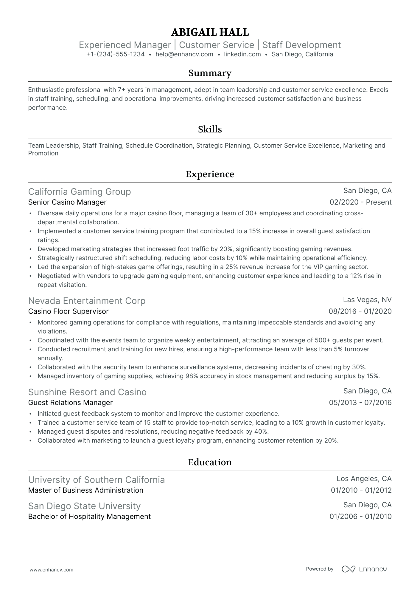 10 Casino Manager Resume Examples & Guide for 2026