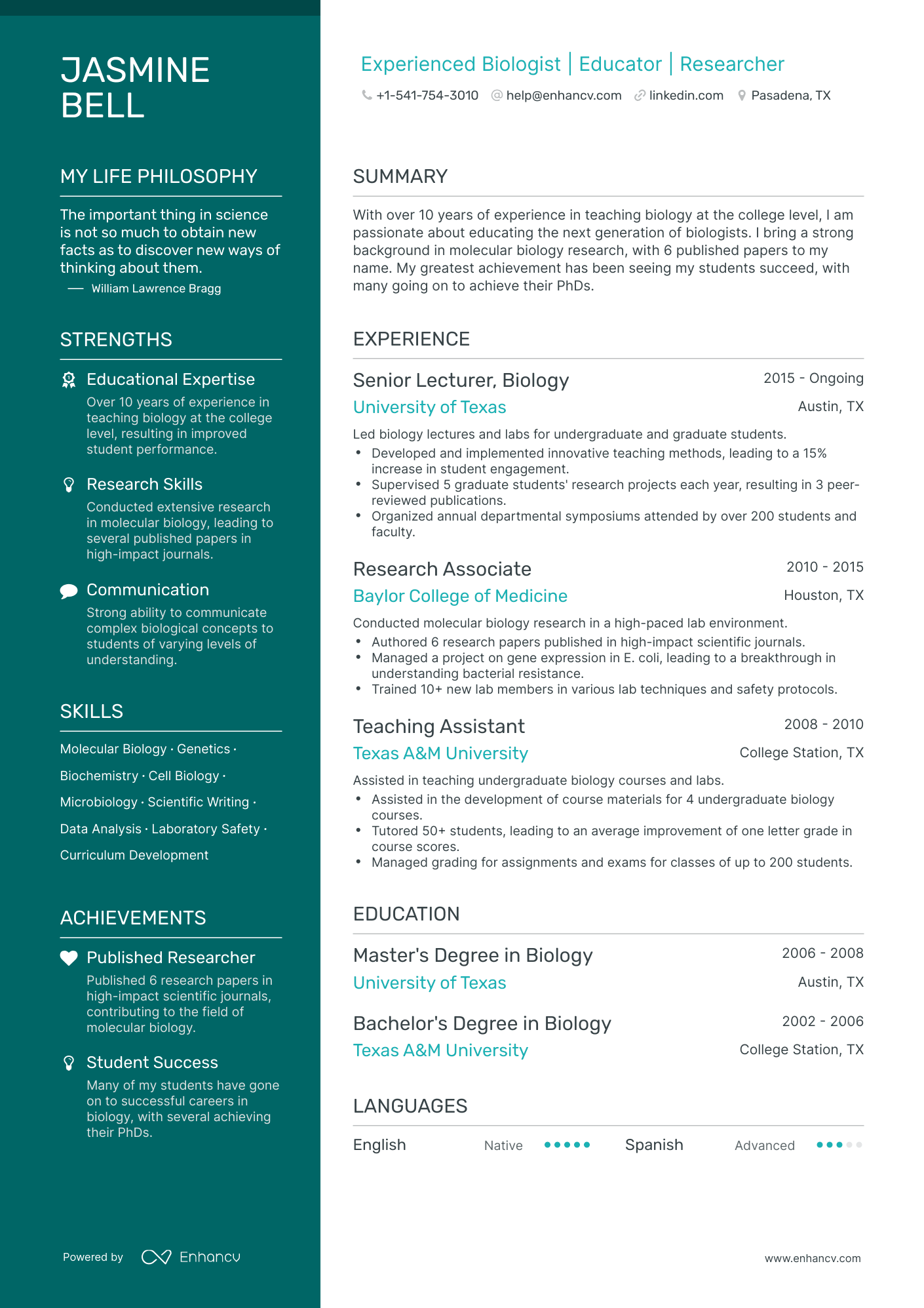 5 Biology Resume Examples & Guide for 2026