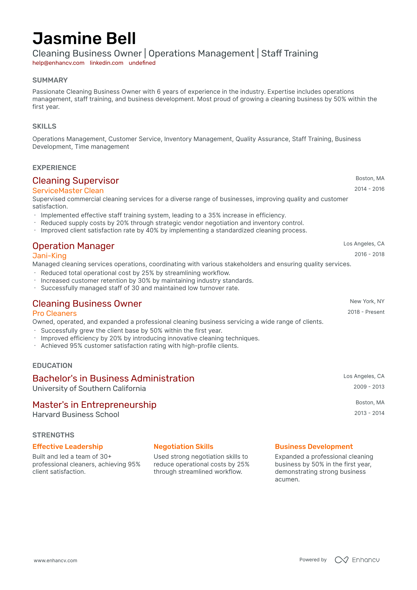 10 Cleaning Business Owner Resume Examples & Guide for 2026