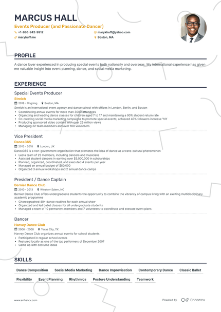 5 Dance Resume Examples & Guide for 2023