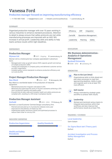 Production Manager Resume Examples & Guide for 2023 (Layout, Skills ...