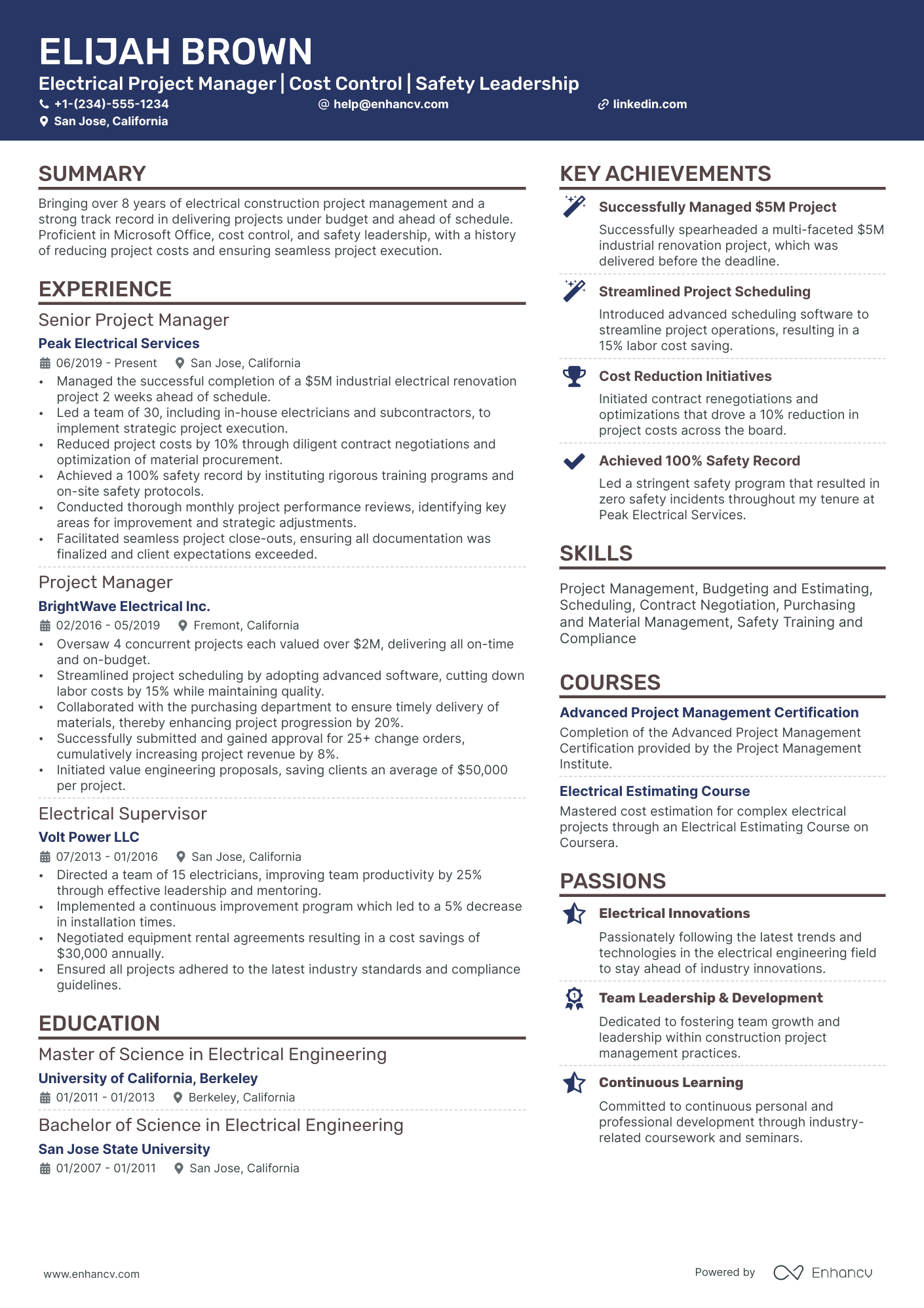 10 Electrical Project Manager Resume Examples & Guide for 2026