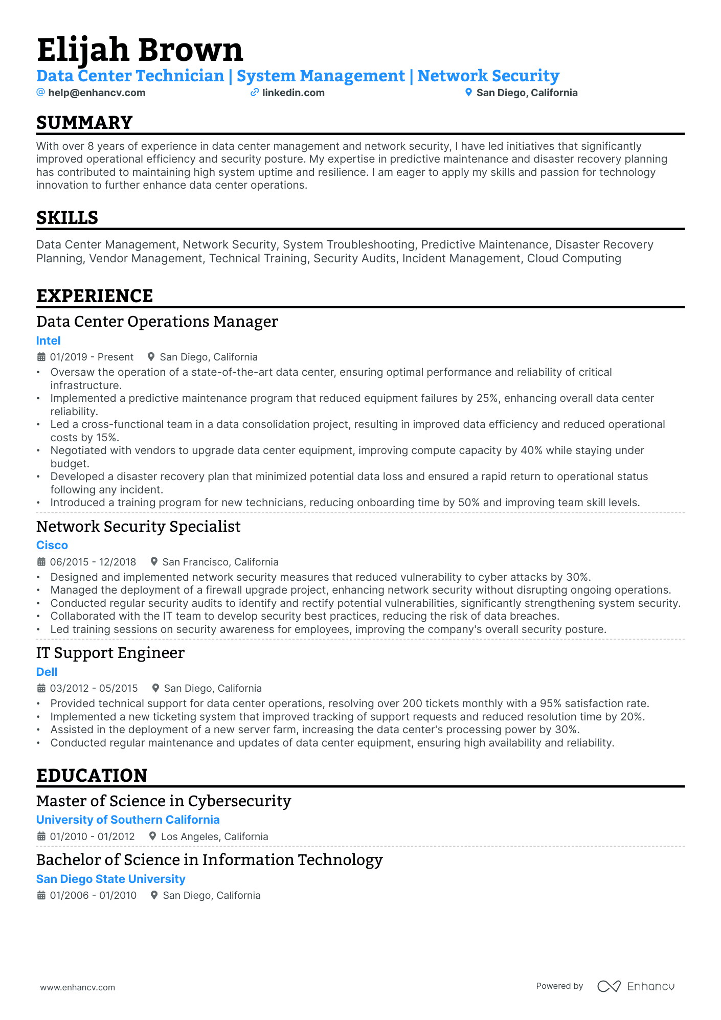 6 Data Center Technician Resume Examples & Guide for 2025
