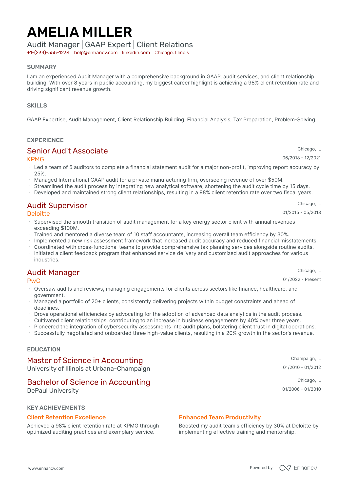 10 Audit Manager Resume Examples & Guide for 2026
