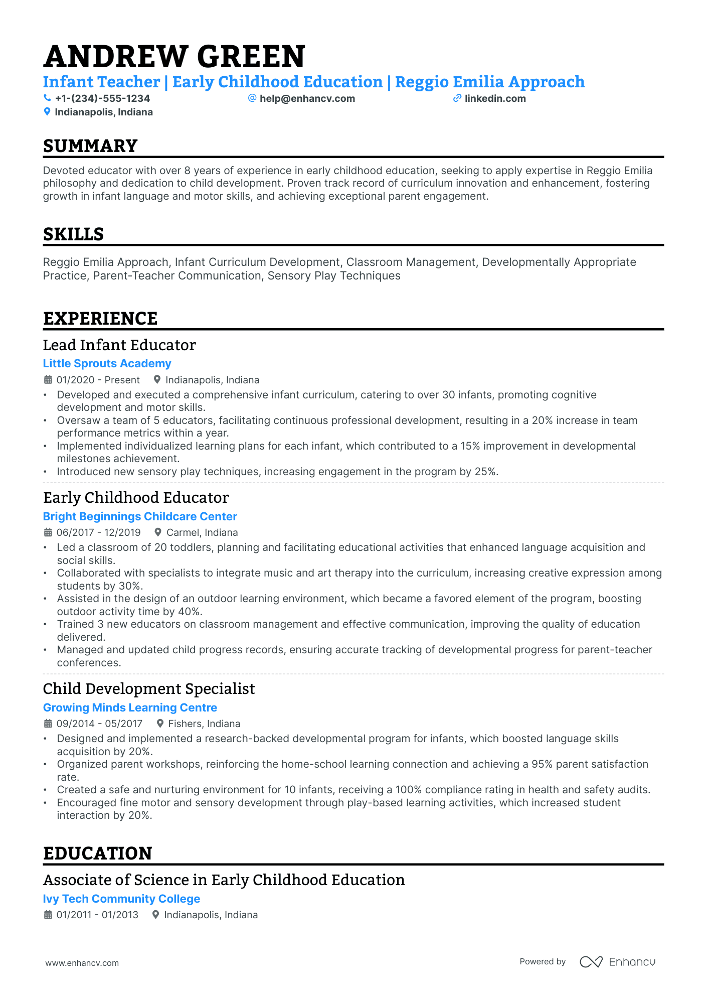 10 Infant Teacher Resume Examples & Guide for 2026