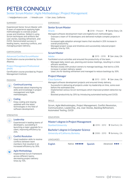 10 Senior Scrum Master Resume Examples & Guide for 2026