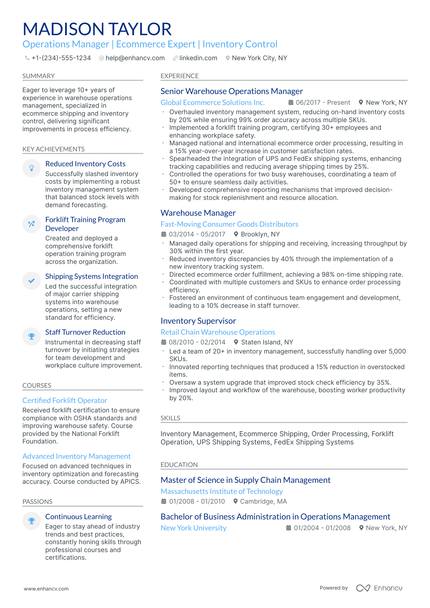 10 Warehouse Operations Manager Resume Examples & Guide for 2026