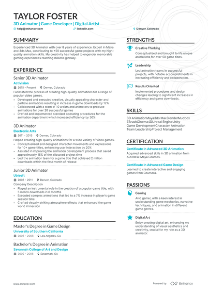 9 Animator Resume Examples & Guide for 2024