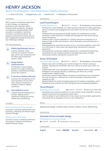 10 Visual Designer Resume Examples & Guide for 2026