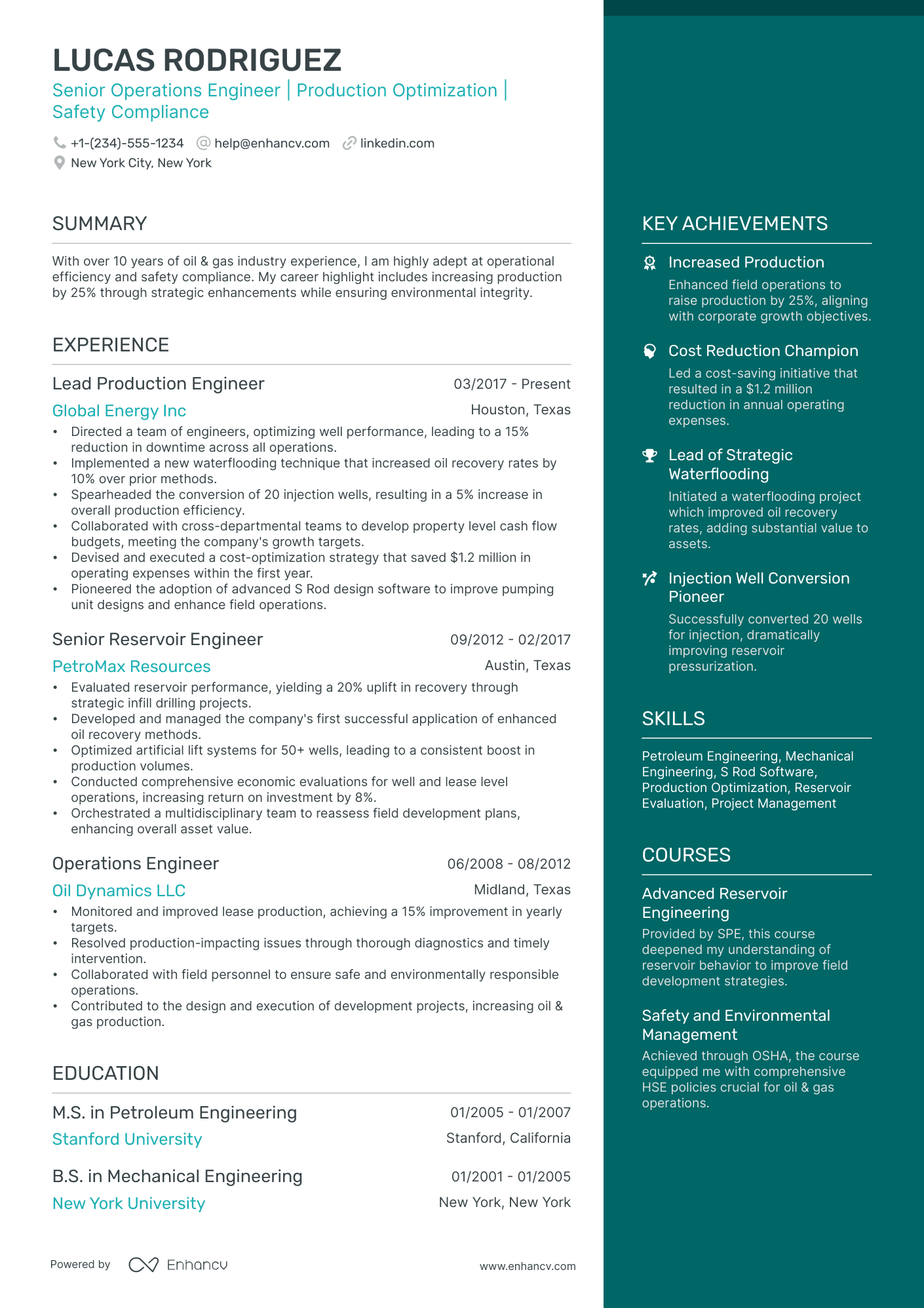 10 Petroleum Engineer Resume Examples & Guide for 2026
