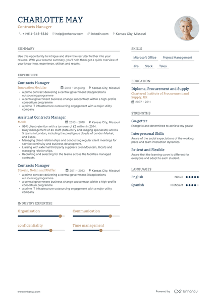 Contracts Manager Resume Examples & Guide for 2023 (Layout, Skills ...