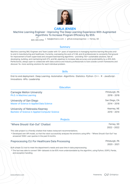 5 Machine Learning Resume Examples & Guide for 2024