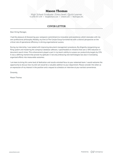 High School Student Cover Letter Examples for 2026 | Enhancv