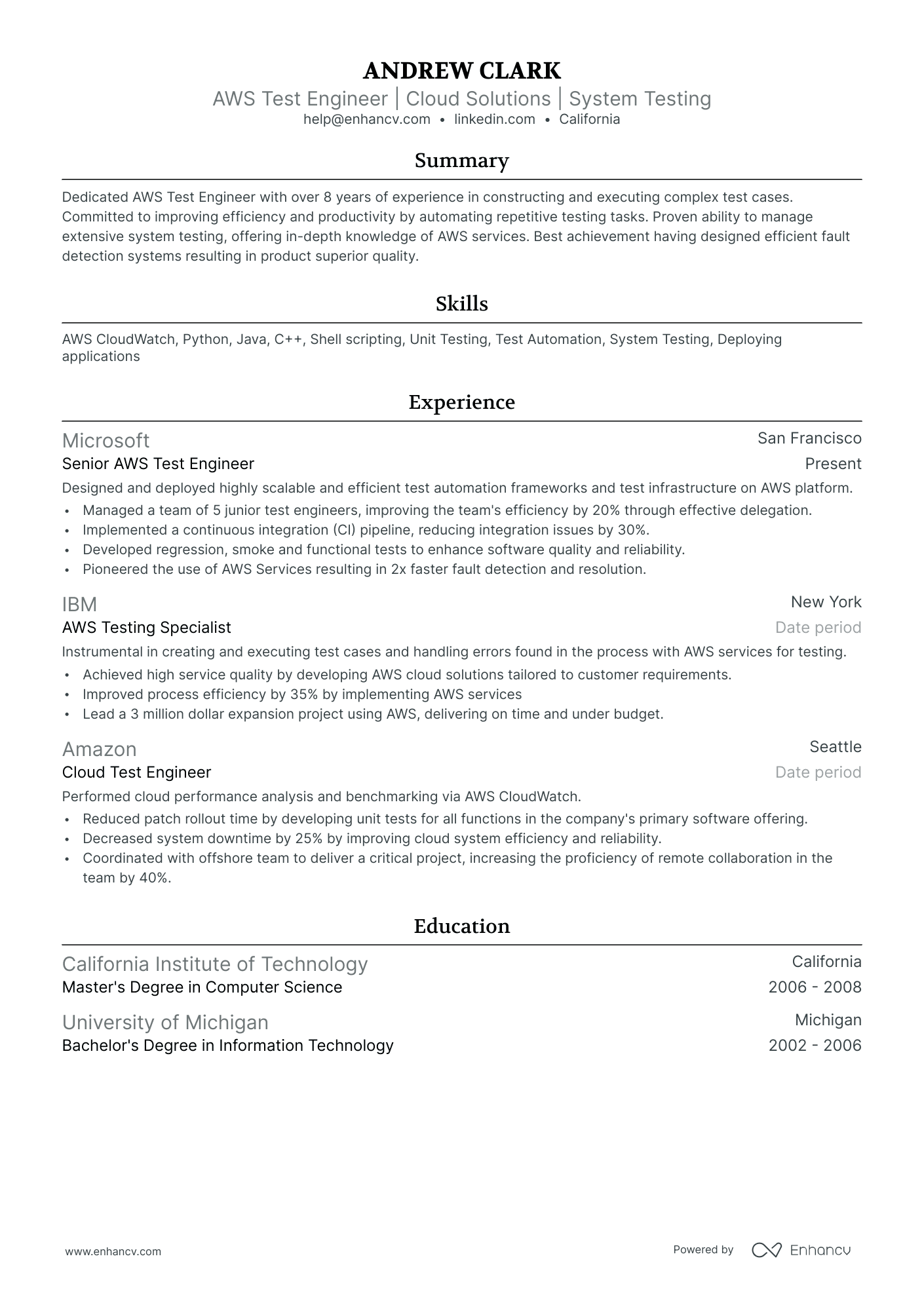 10 AWS Testing Resume Examples & Guide for 2025