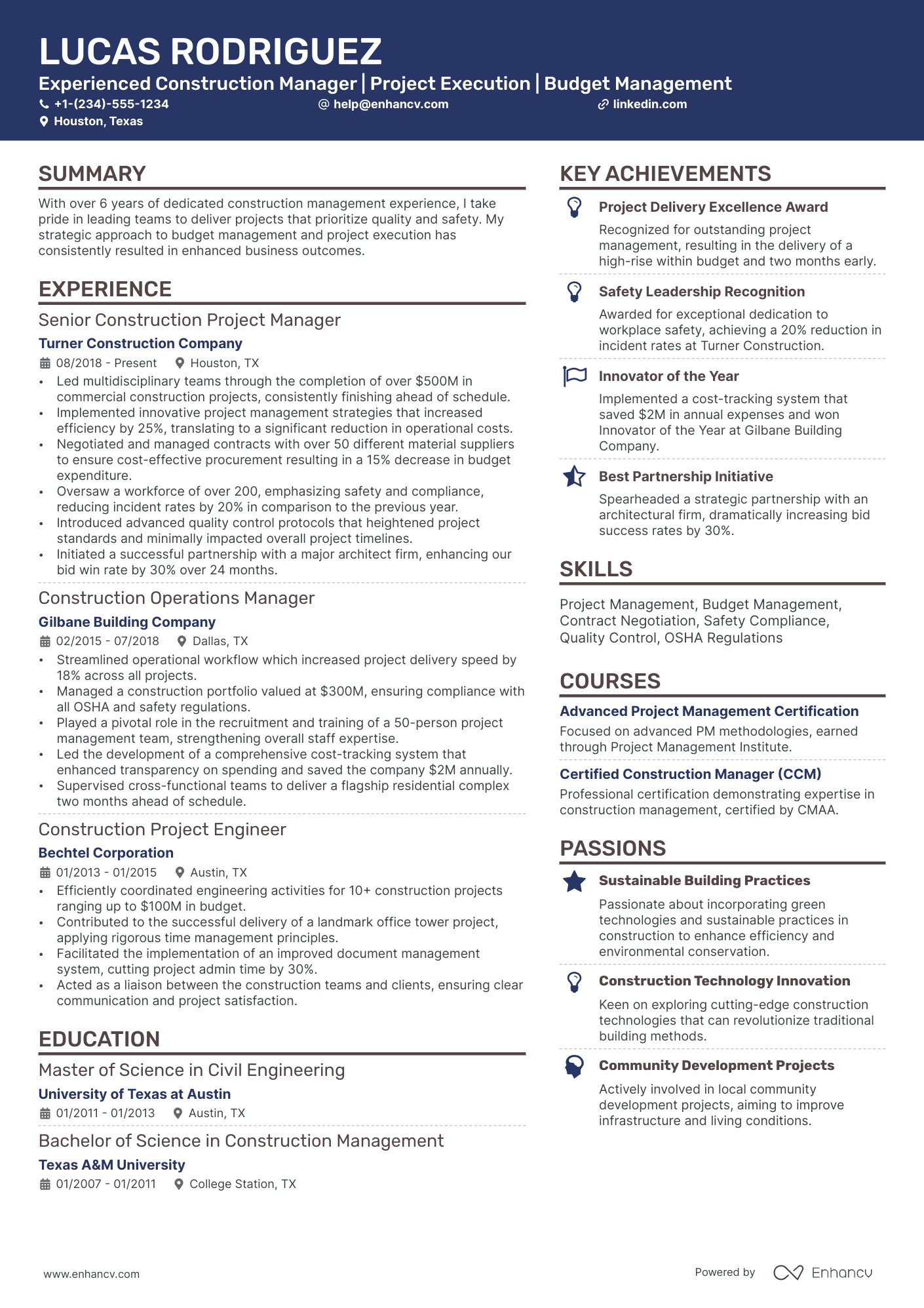 10 Construction General Manager Resume Examples & Guide for 2026