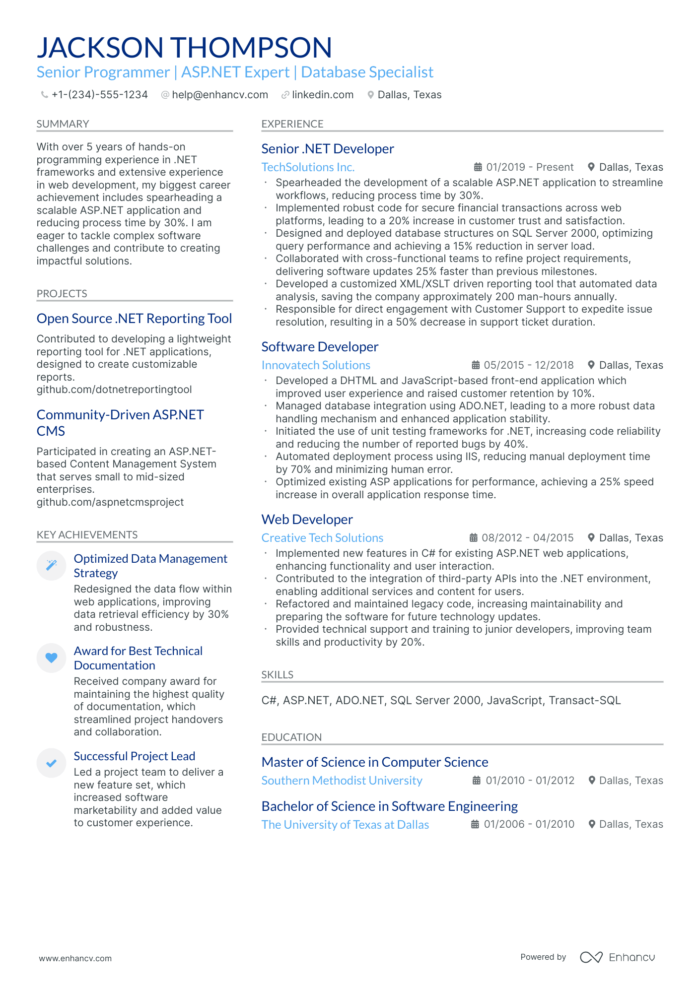 10 ASP.NET Developer Resume Examples & Guide for 2025