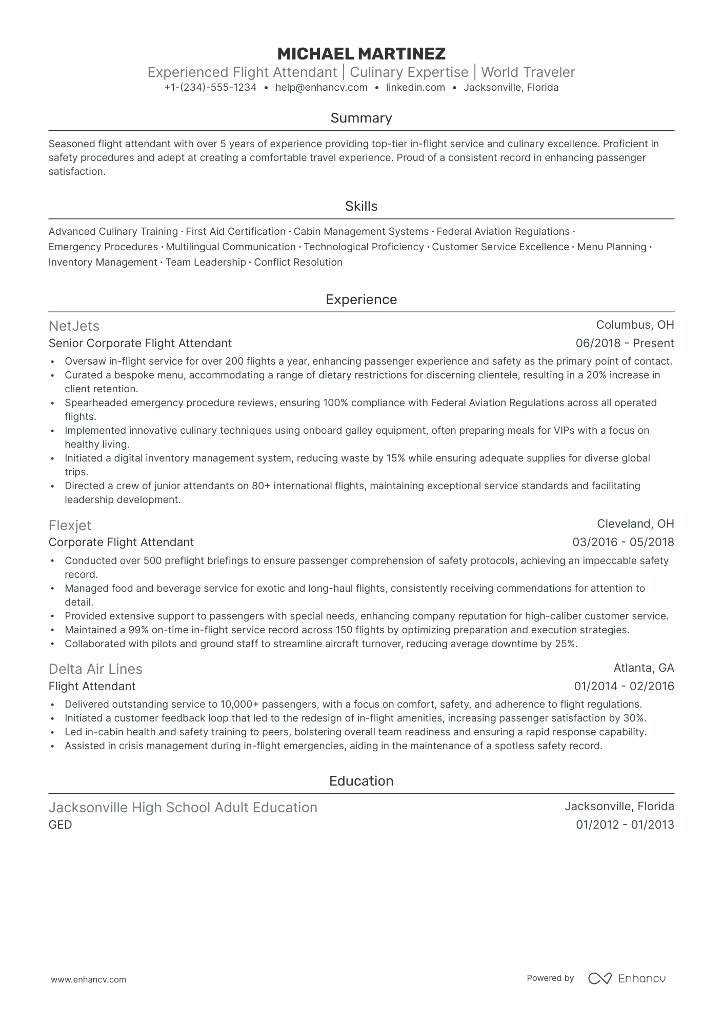 5 Corporate Flight Attendant Resume Examples & Guide for 2024