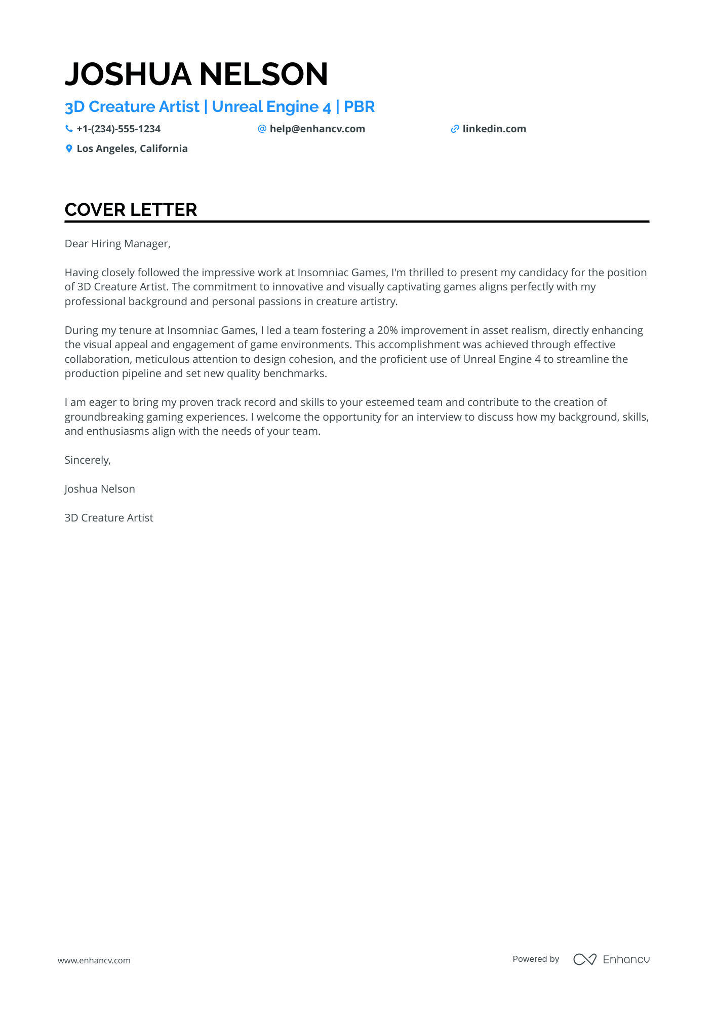 5 Professional 3D Artist Cover Letter Examples and Template for 2025 ...