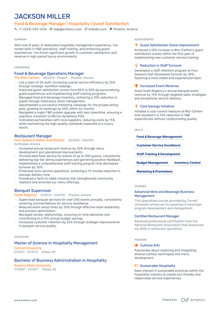 5 Food and Beverage Manager Resume Examples & Guide for 2024