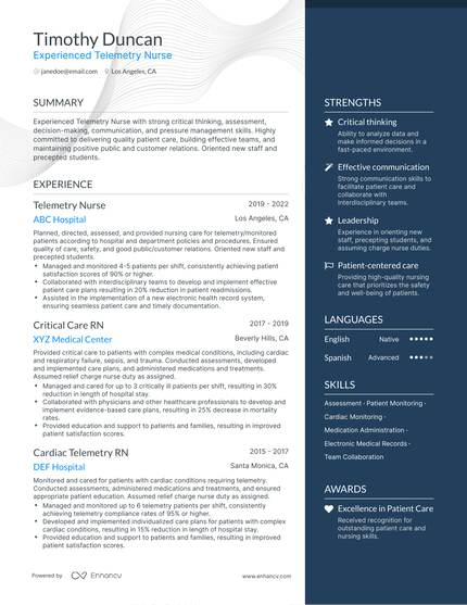 5 Telemetry Nurse Resume Examples & Guide for 2024