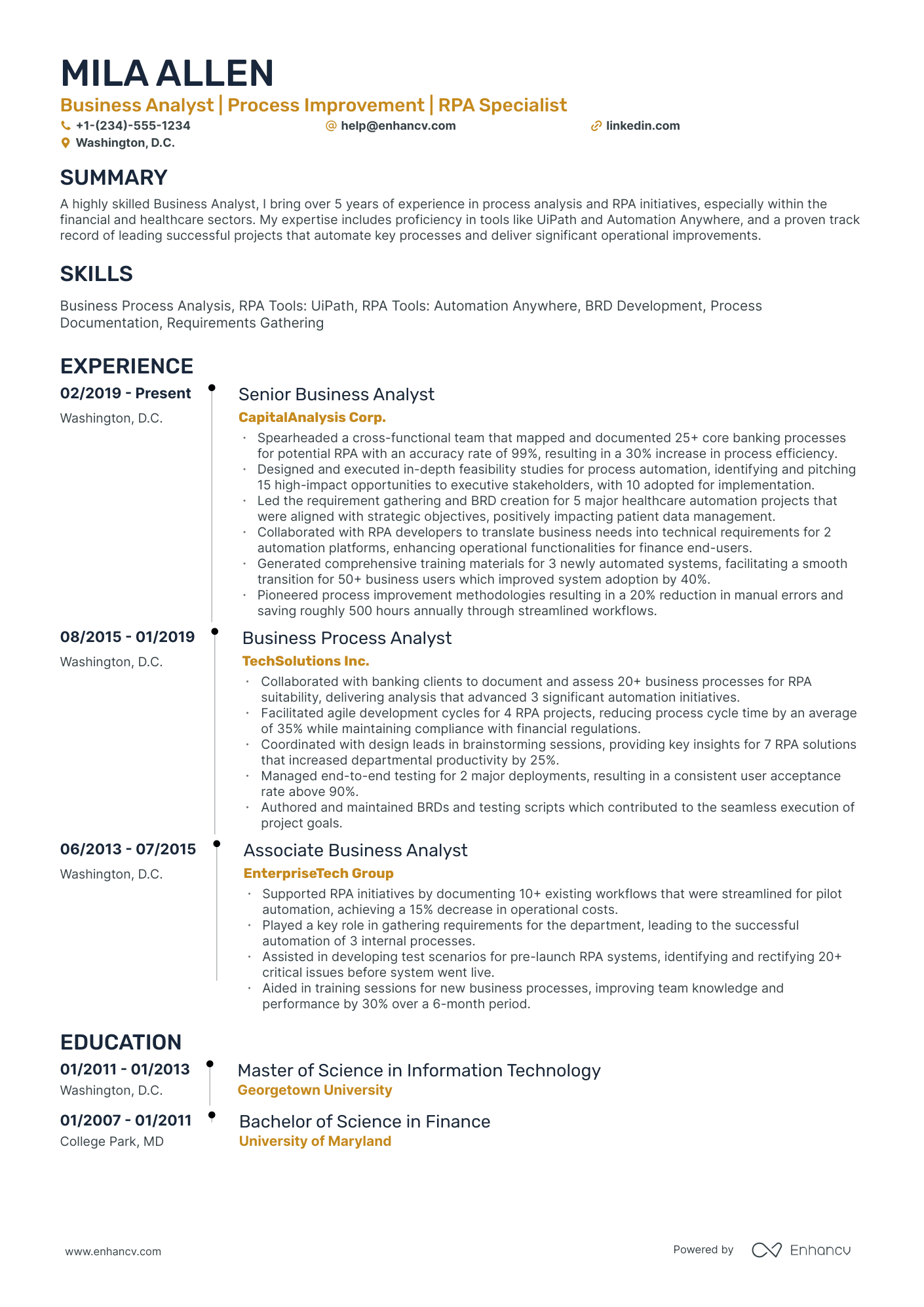 10 RPA Business Analyst Resume Examples & Guide for 2026
