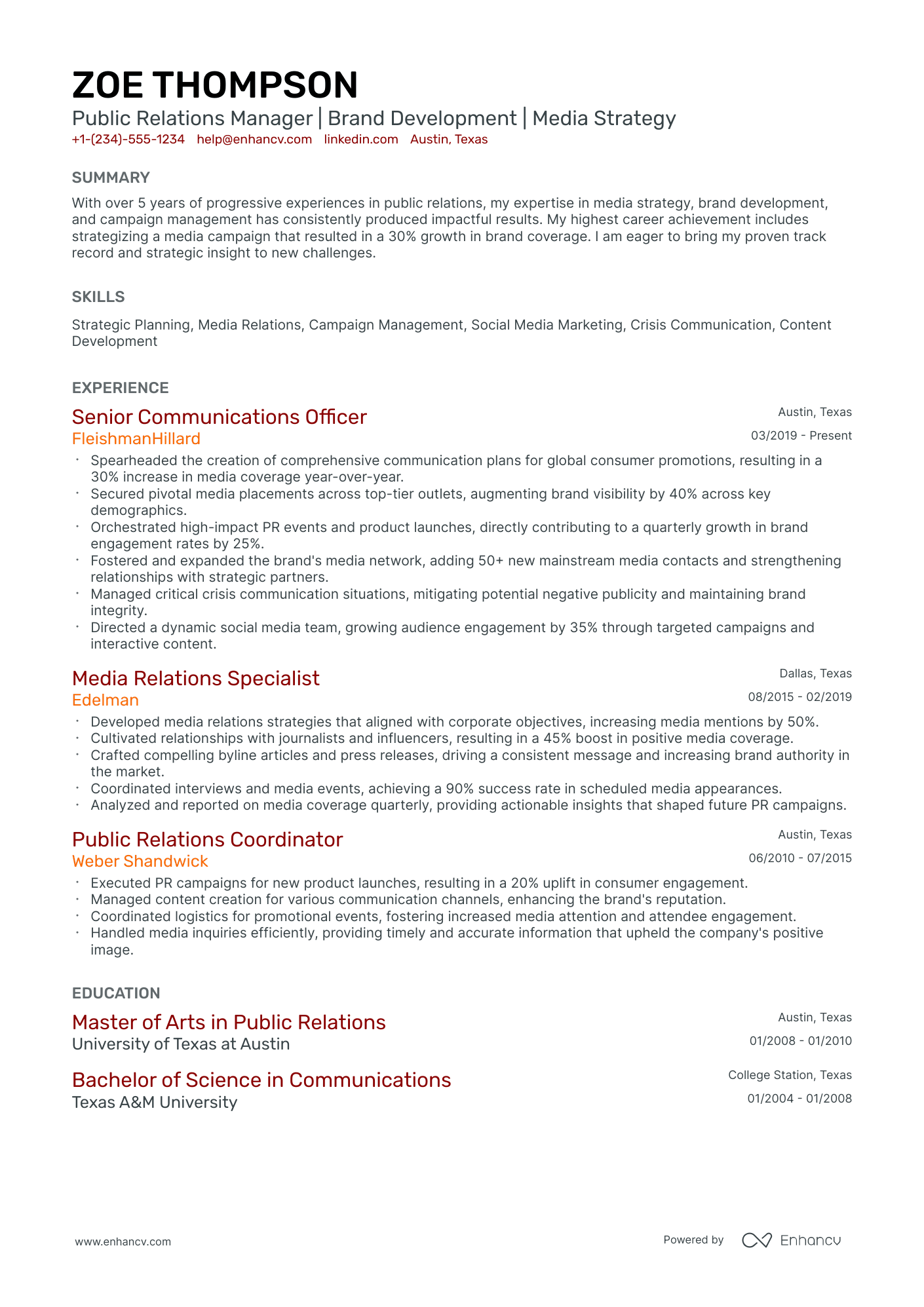 10 Public Relations Manager Resume Examples, Templates & Guide for 2026
