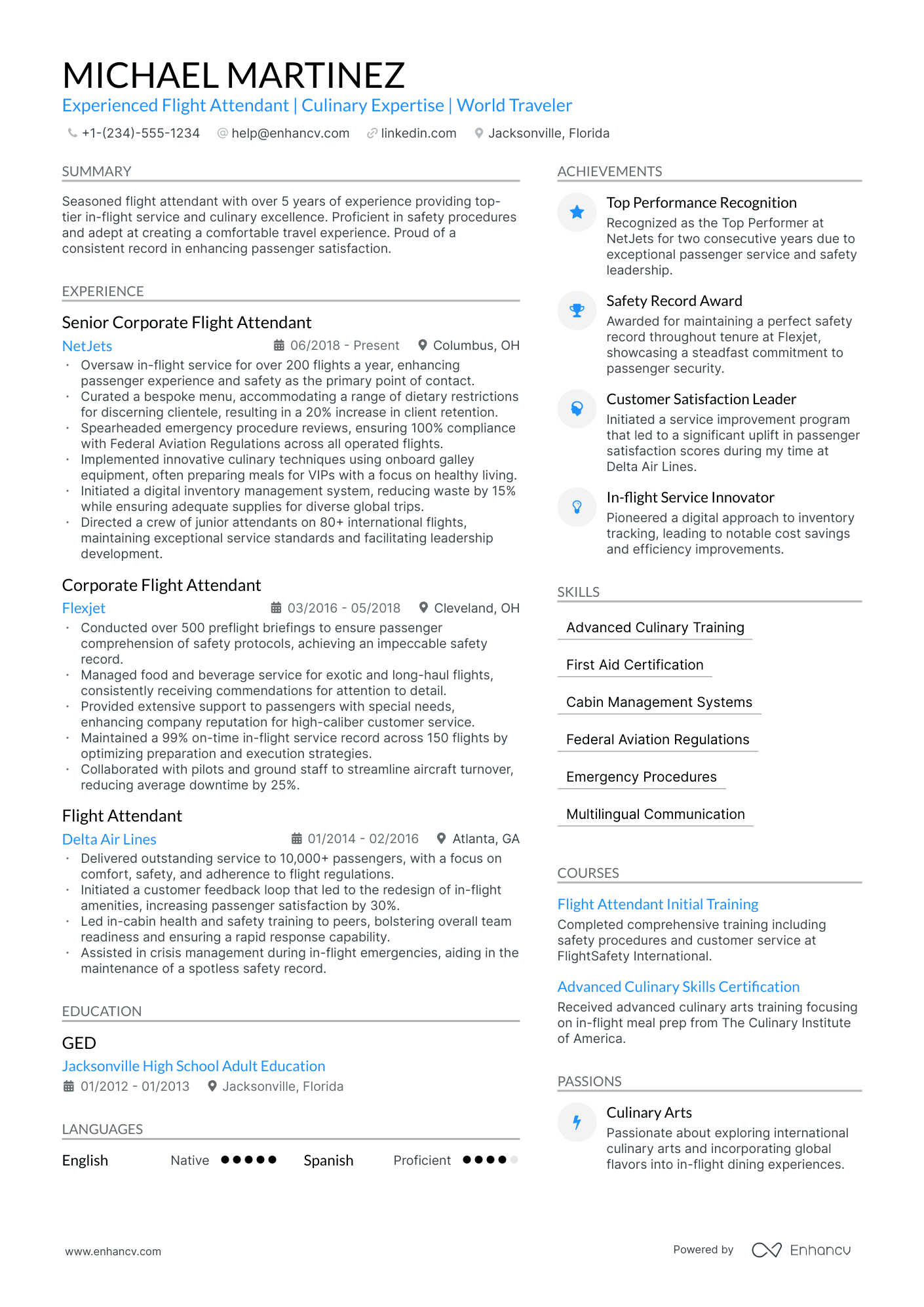 5 Corporate Flight Attendant Resume Examples & Guide for 2024