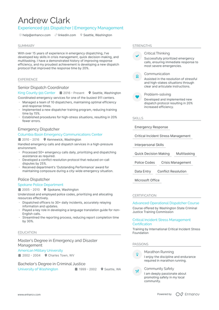 5 911 Dispatcher Resume Examples & Guide for 2026