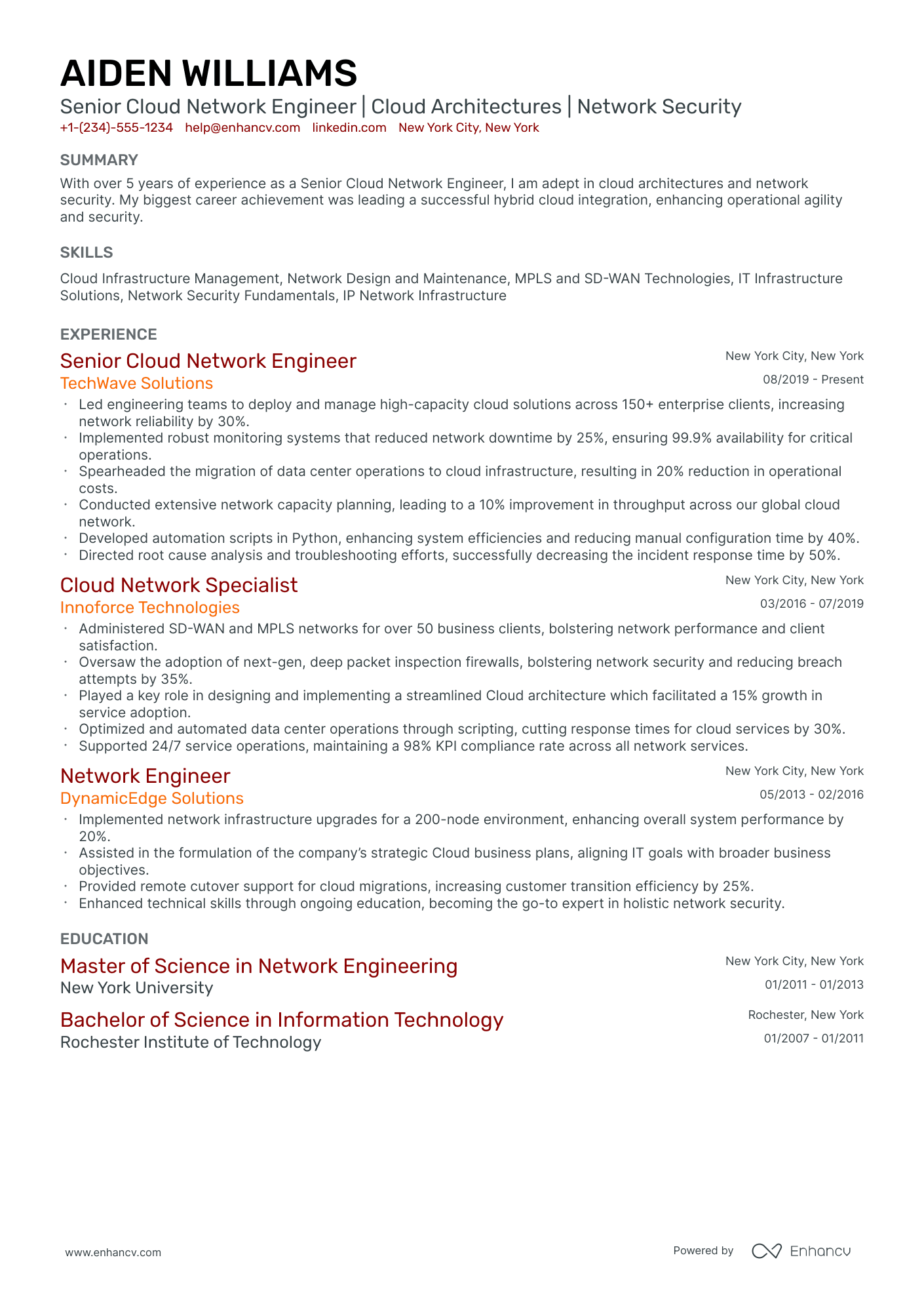 10 Cloud Network Engineer Resume Examples & Guide for 2026