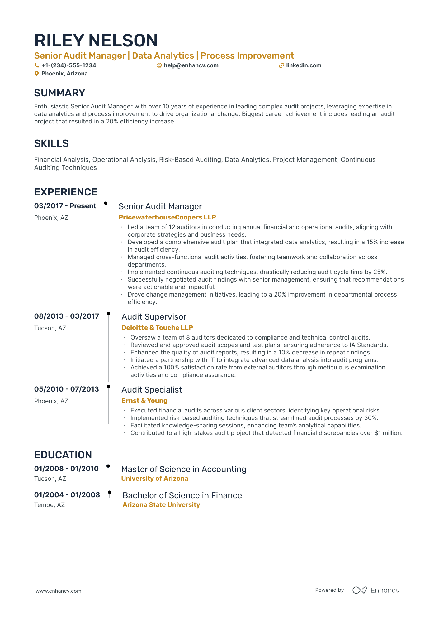 10 Internal Audit Manager Resume Examples & Guide for 2026