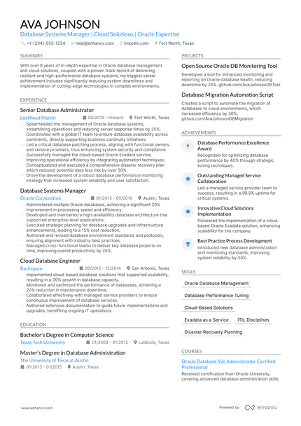 5 Oracle Database Administrator Resume Examples & Guide for 2024