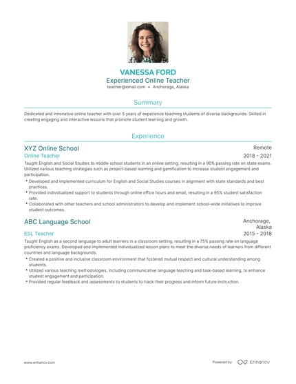 3 Online Teacher Resume Examples & Guide for 2023