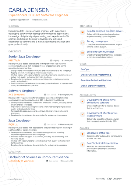 5 Java Software Engineer Resume Examples & Guide for 2024