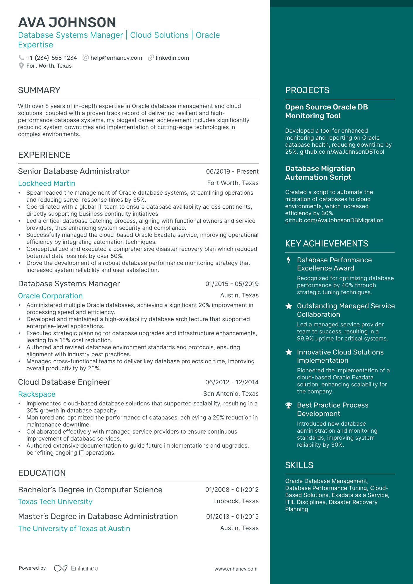 10 Oracle Database Administrator Resume Examples & Guide for 2026