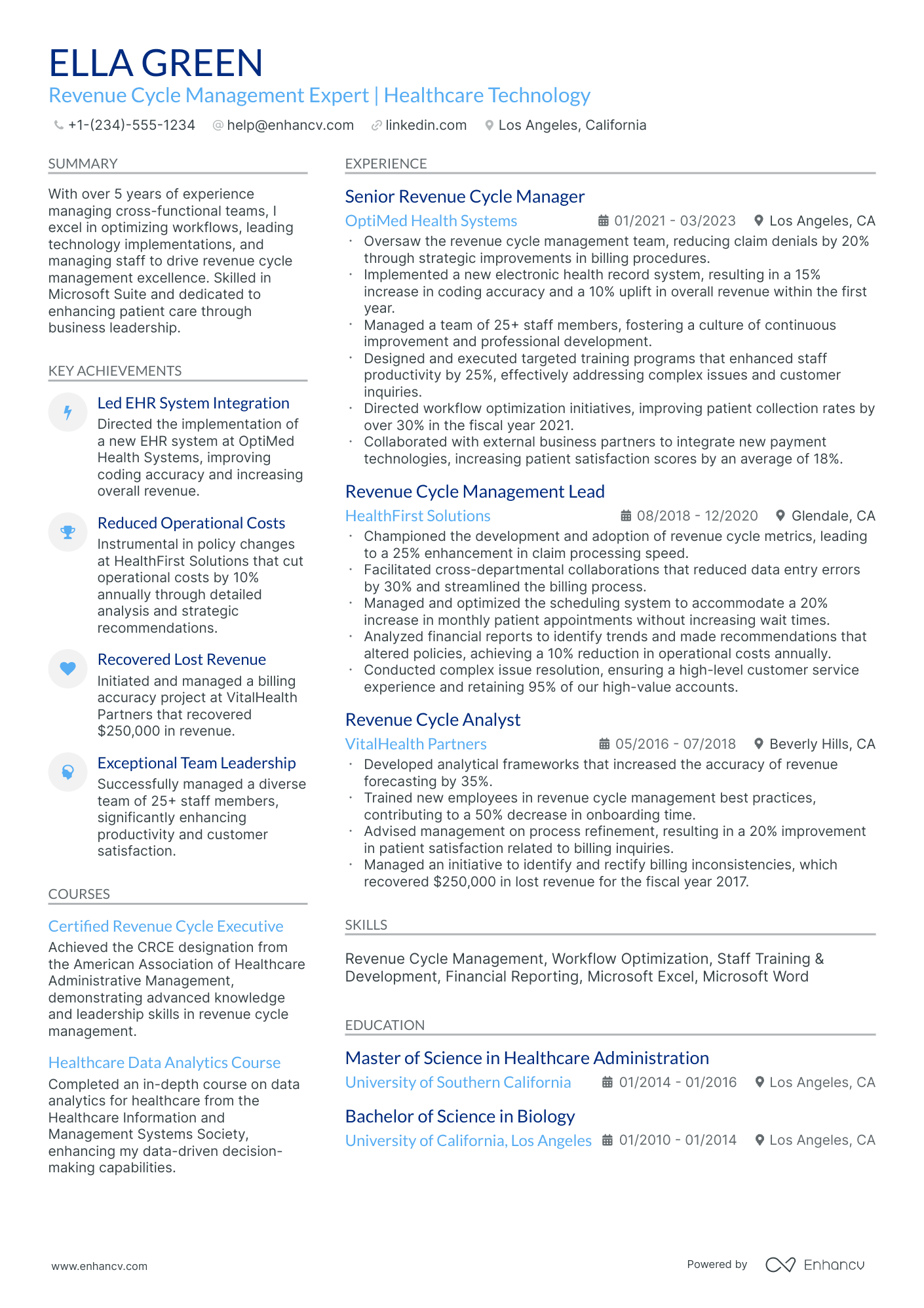 10 Revenue Cycle Manager Resume Examples & Guide for 2026