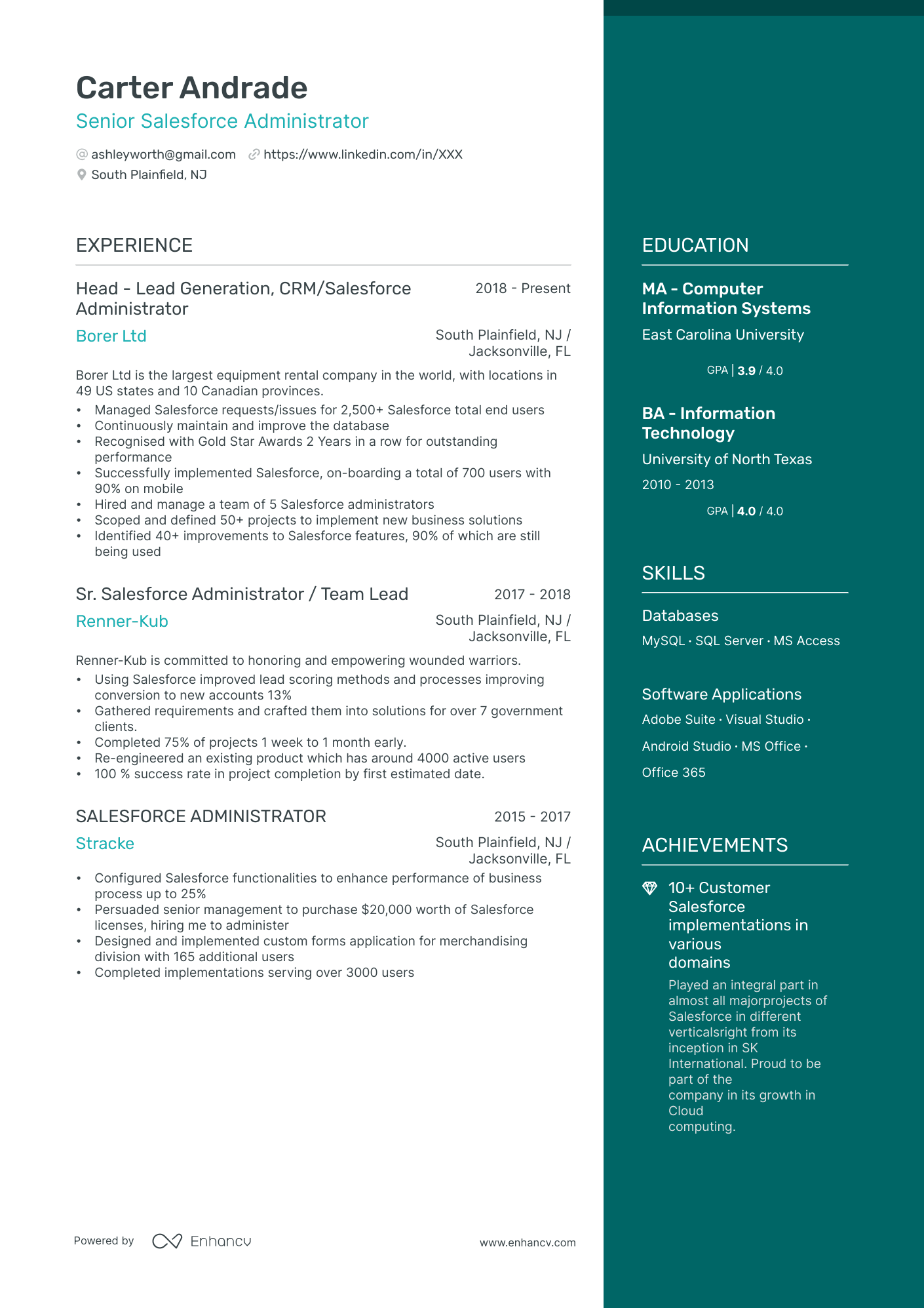 5 Salesforce Admin Resume Examples & Guide for 2024