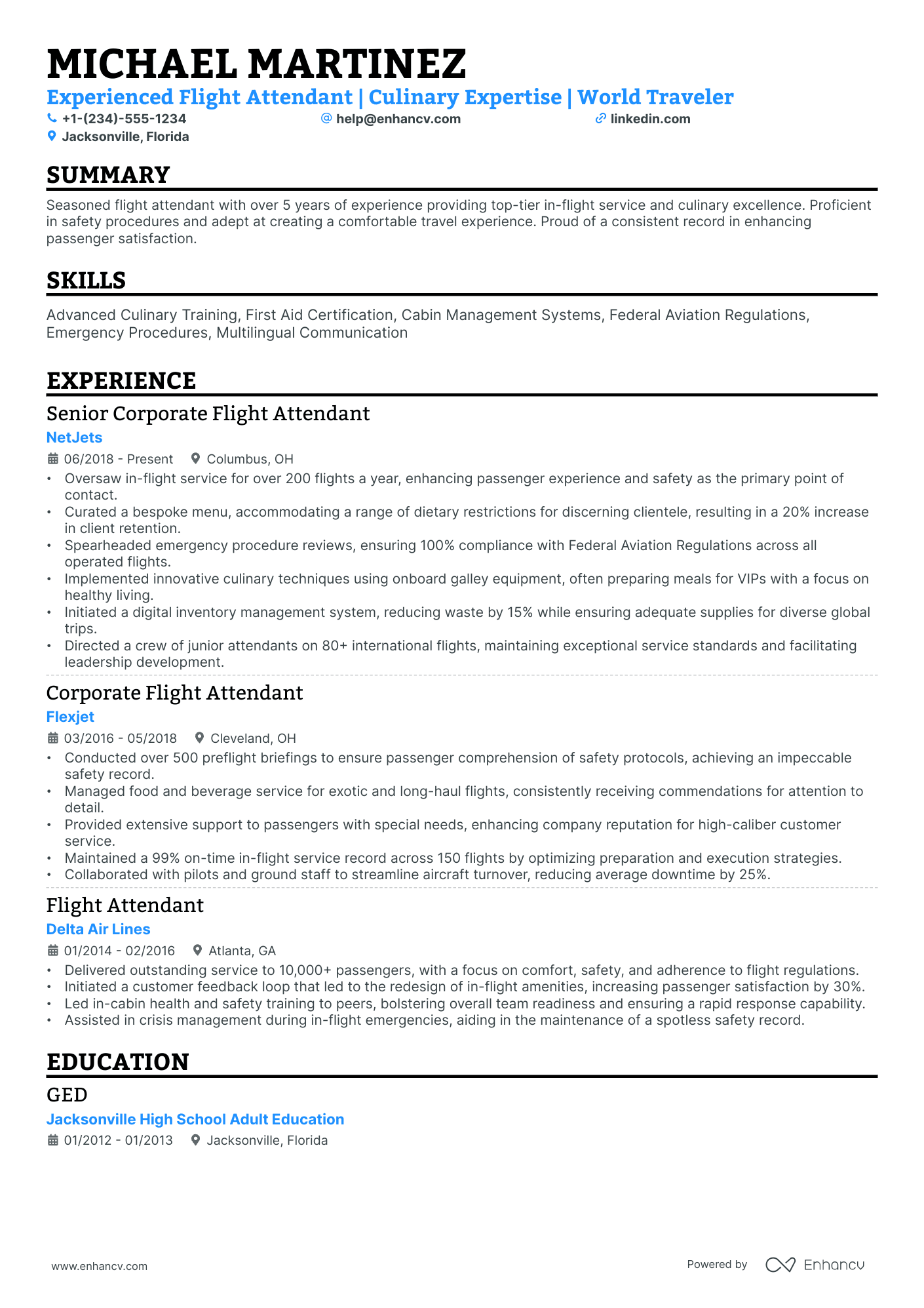 10 Corporate Flight Attendant Resume Examples, Templates & Guide for 2026