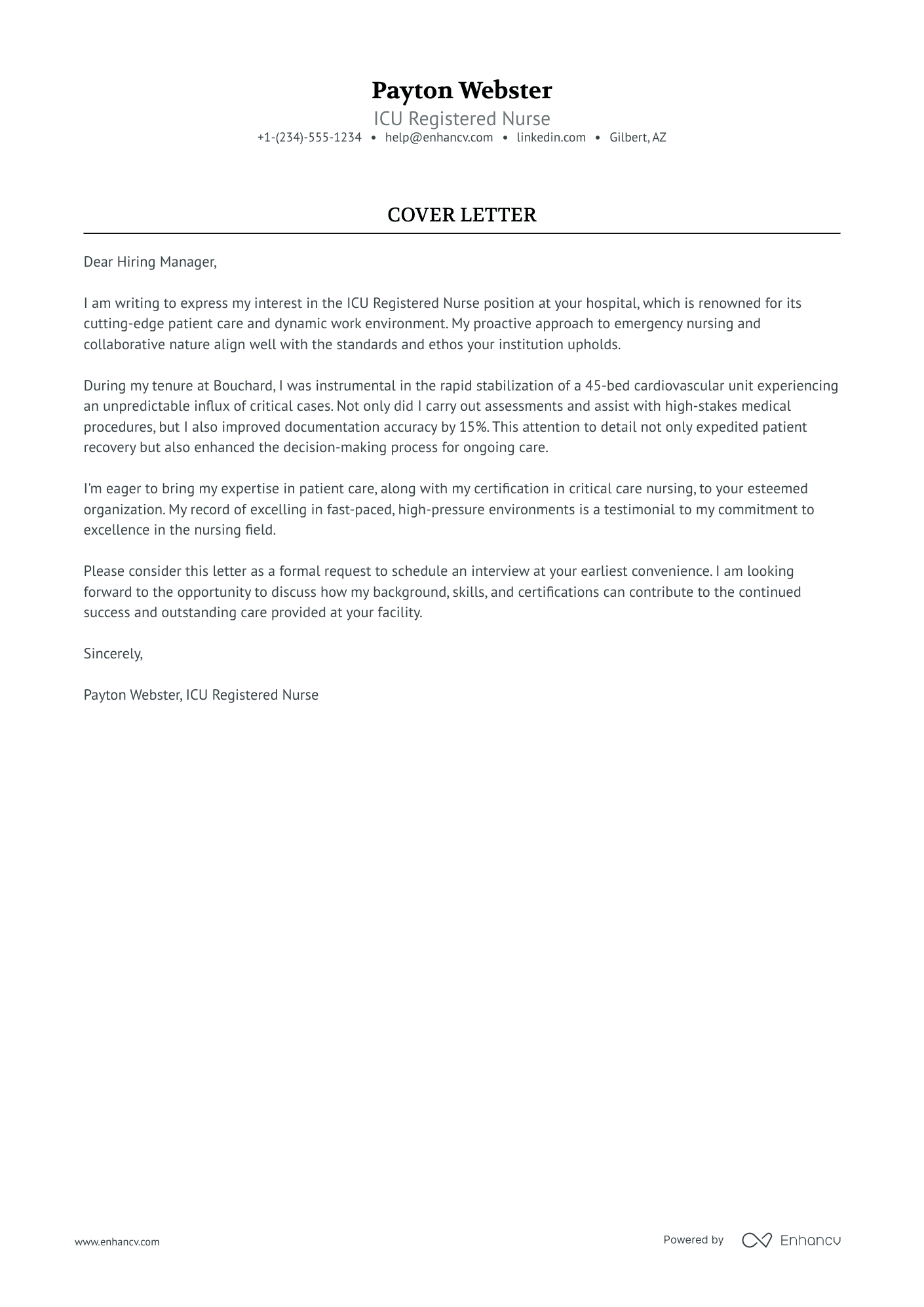 Nurse Cover Letter Examples & Sample for 2026 | Enhancv