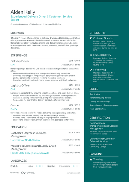 5 Amazon Delivery Driver Resume Examples & Guide for 2023