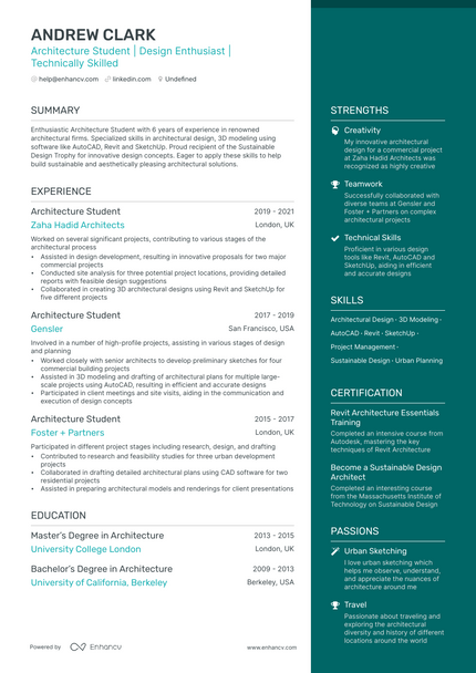 5 Architecture Student Resume Examples & Guide for 2023
