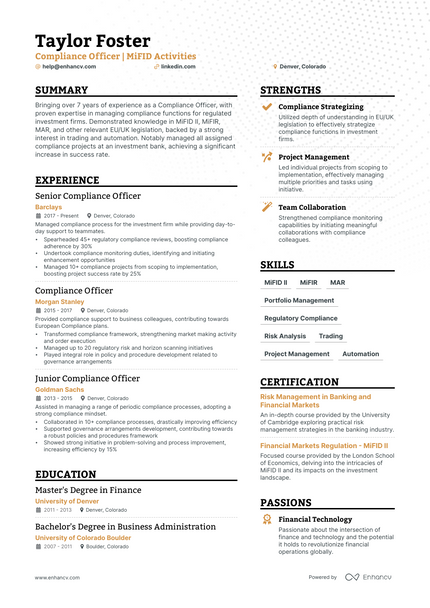 5 Compliance Officer Resume Examples & Guide for 2023