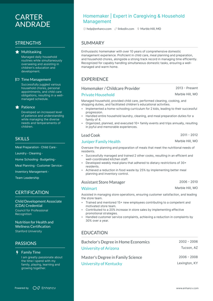 5 Homemaker Resume Examples & Guide for 2023