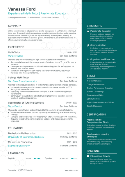 5 Math Tutor Resume Examples & Guide for 2023